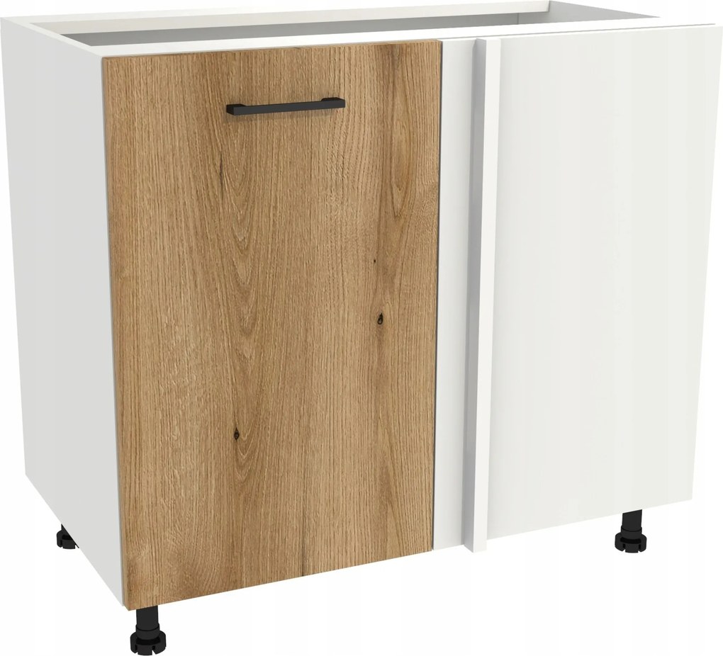 Dolní rohová kuchyňská skříňka 105 Capri korpus Bílý přední dub Evoke