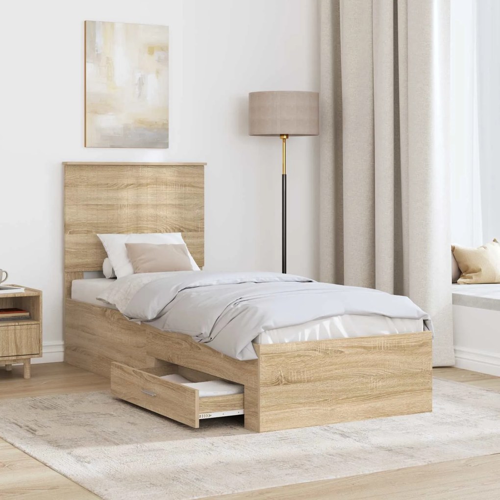 Rám postele Sonoma dub a stříbrná 70 x 190 cm Kompozitní dřevo 3411370