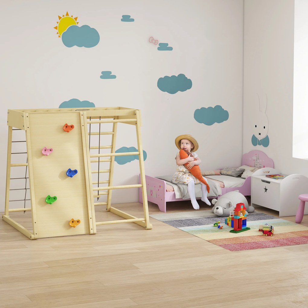 HOMCOM Dětská postel pro děti od 3 let - Dřevěná postel s bezpečnostními zábranami, max. nosnost 50 kg, 143x73x60 cm, Růžová