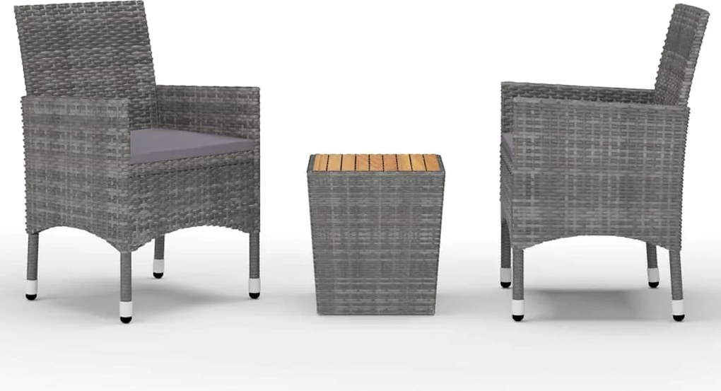 3dílný bistro set polyratan a akáciové dřevo šedý 3058363
