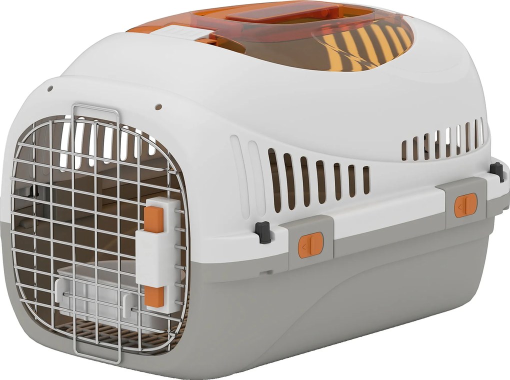 Přepravní box Přepravní box pro kočky Miniaturní psi do 4 kg Přepravní box pro psy s otevírací stříškou Miska na krmivo 49x32x31cm Světle šedý
