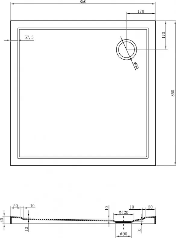 Mexen Flow Slim, čtvercová sprchová vanička 85 x 85 cm, bílá lesklá, 46S108585