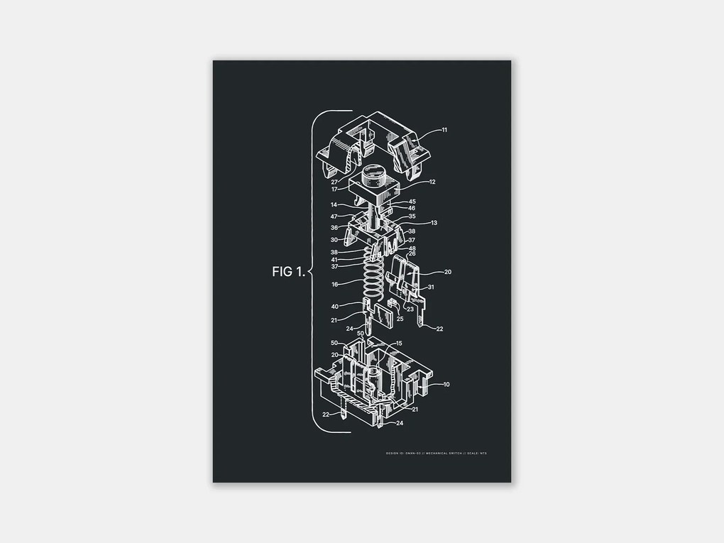 Technický plakát MECHANICAL SWITCH Dark Blue / A2