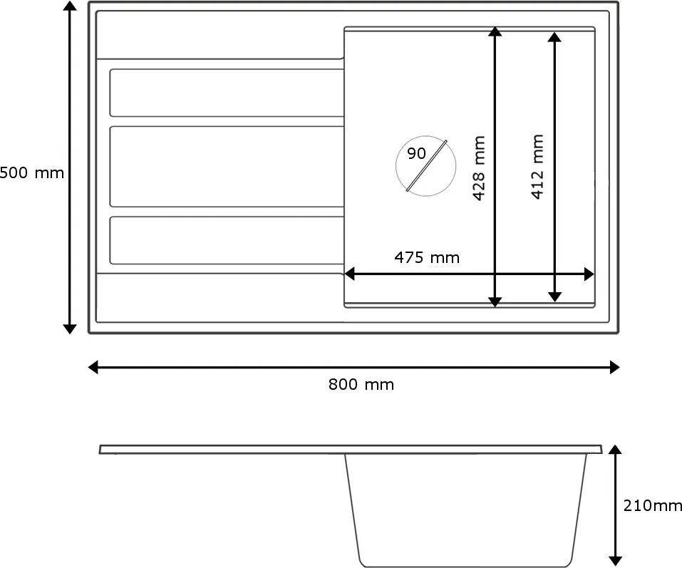 Gamma Modern 8010, 1-komorový granitový dřez 800x500x210 mm, černá, GMA-ZM-8010-BK