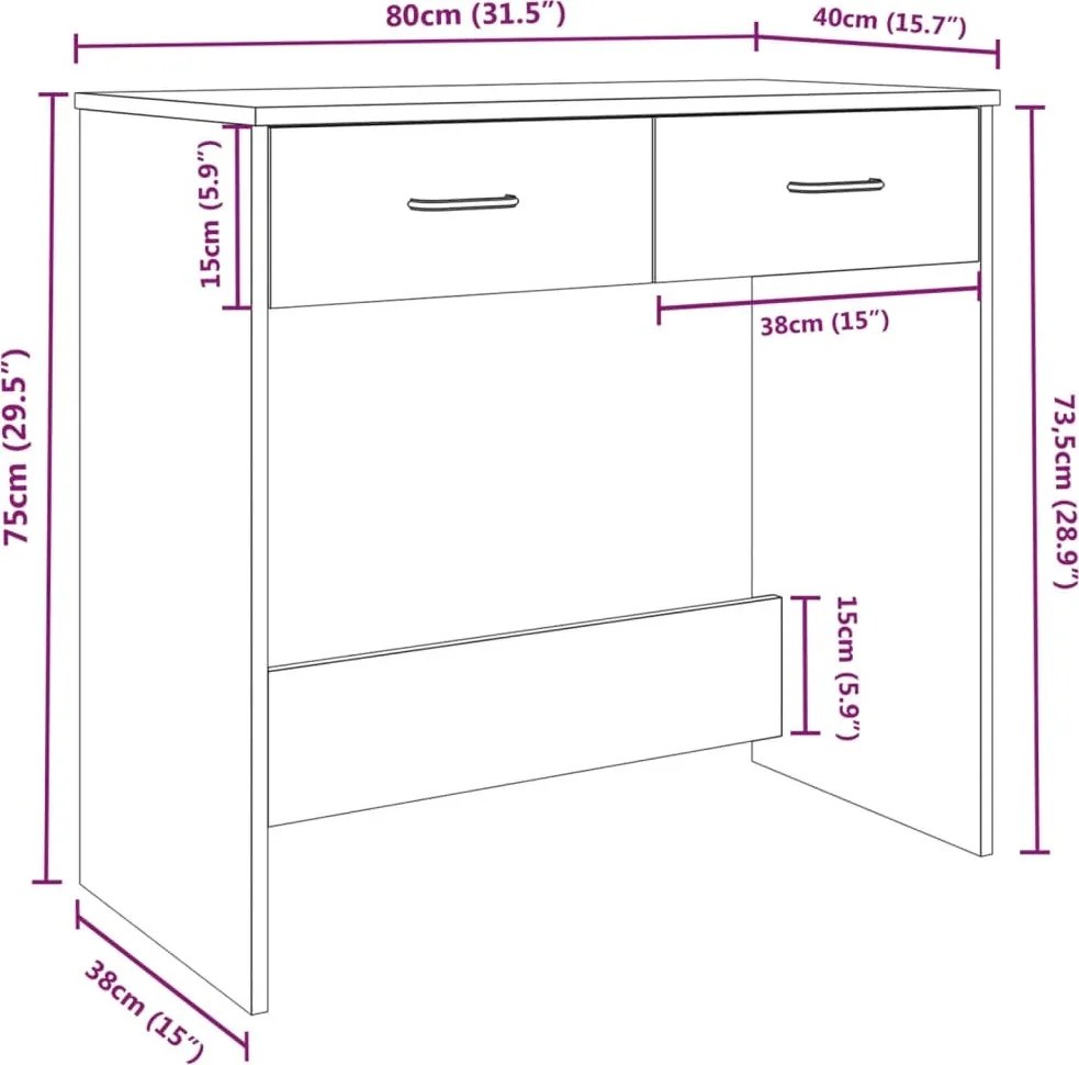 vidaXL Psací stůl 80 x 40 x 75 cm dřevotříska [801356] Barva: dub sonoma