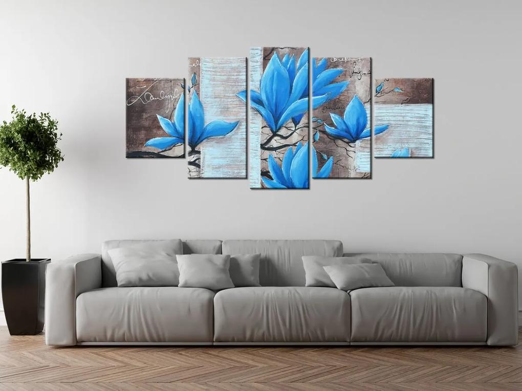 Gario Ručně malovaný obraz Nádherná modrá magnolie - 5 dílný Rozměry: 150 x 70 cm