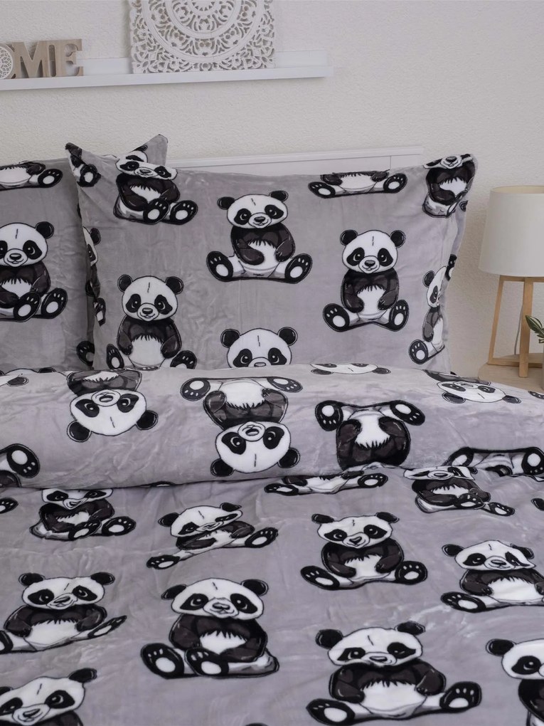 MK Lůžkoviny Prodloužené mikroplyšové povlečení Exclusive - Panda 140 × 220 cm, 70 x 90 cm