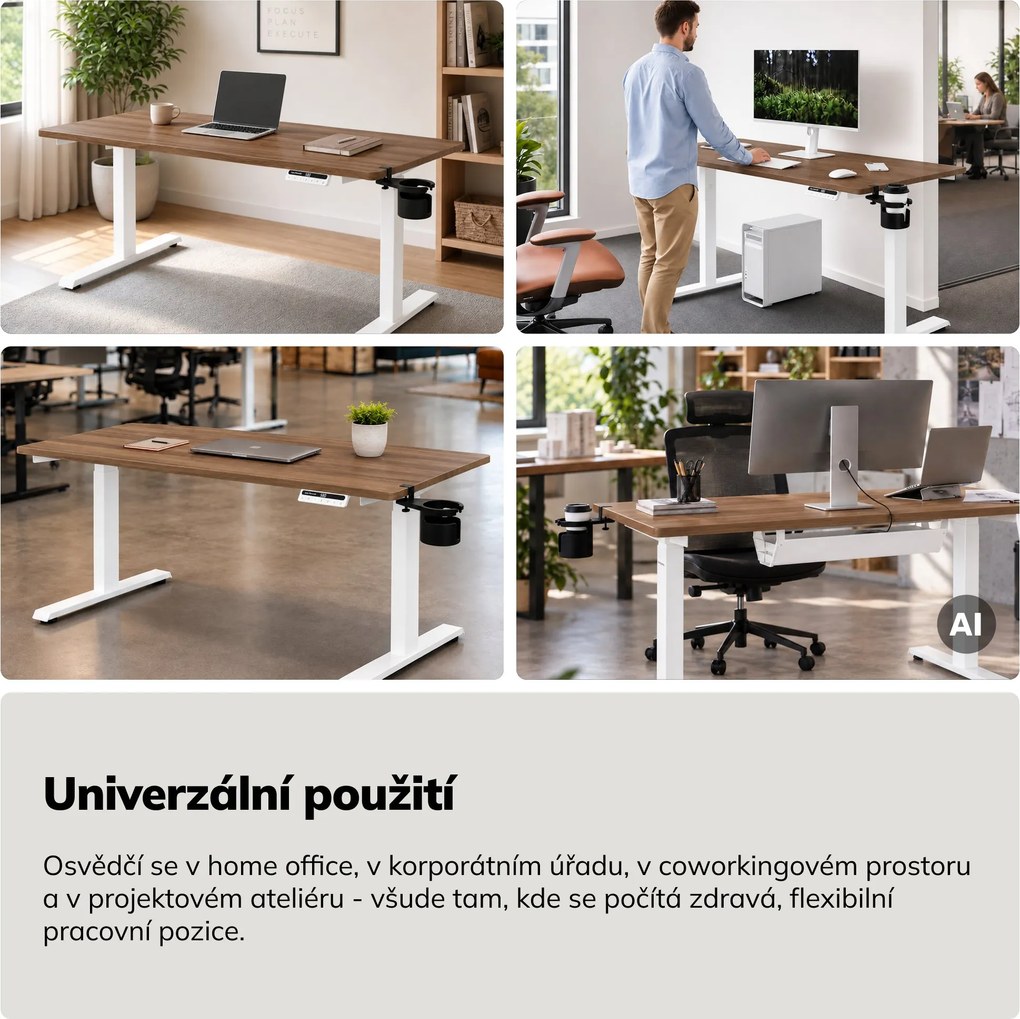 Elektrický stůl s nastavitelnou výškou ergonomický bílý/ořech,1400x700 mm: ARIA