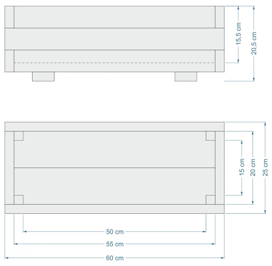 AMADEA Dřevěné koryto na truhlík z masivního dřeva, 60x25x20,5 cm