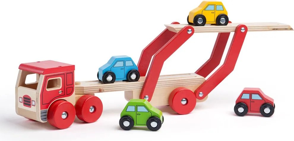Bigjigs Toys Dřevěný kamion s auty