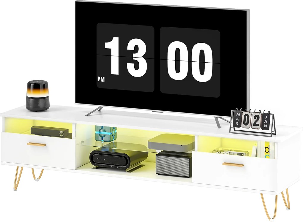 HOMCOM TV nábytek s 16barevným LED RGB osvětlením, TV stojan pro televize od 42 do 120 palců, 160x35x42 cm, bílý