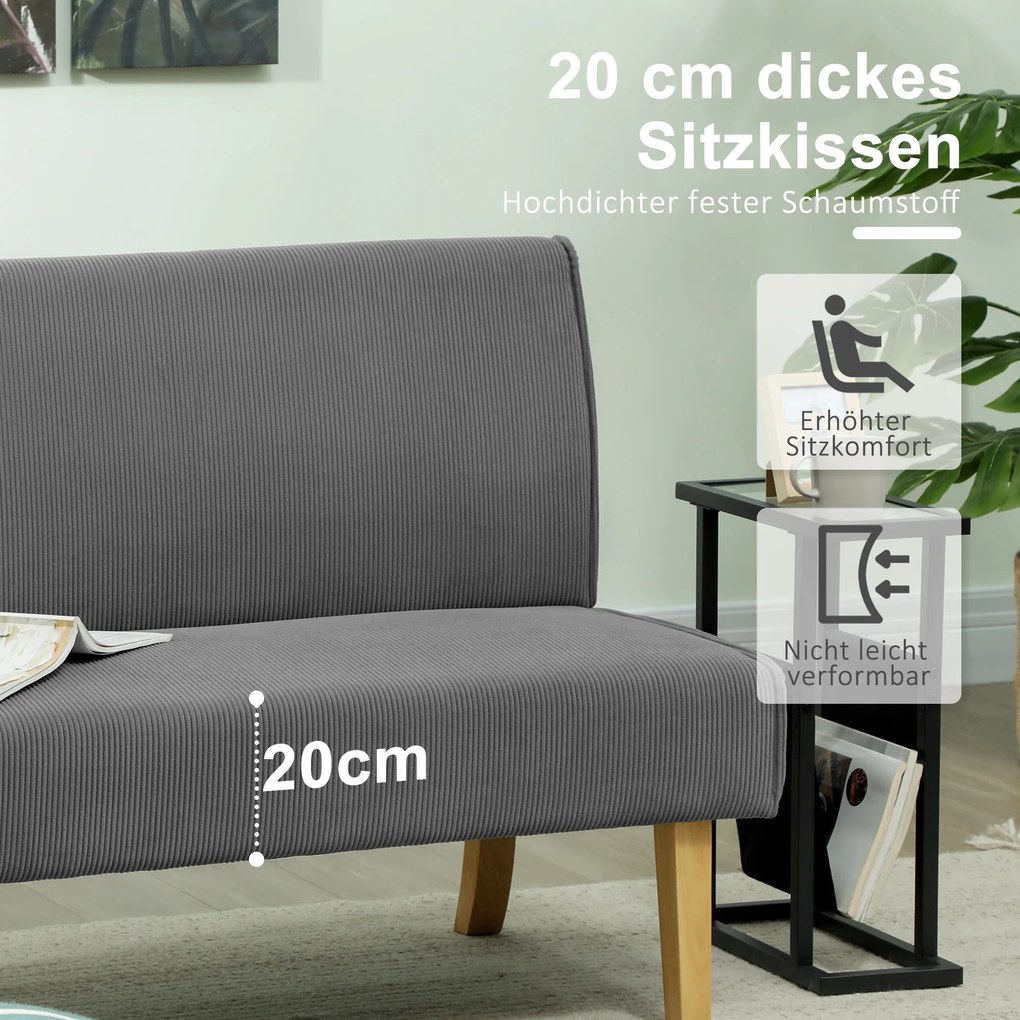 HOMCOM 2místná pohovka, pohovka s manšestrovým vzhledem, dřevěné nohy, čalouněná pohovka, dvoumístná pohovka do ložnice, obývacího pokoje, 110 x 62 x…
