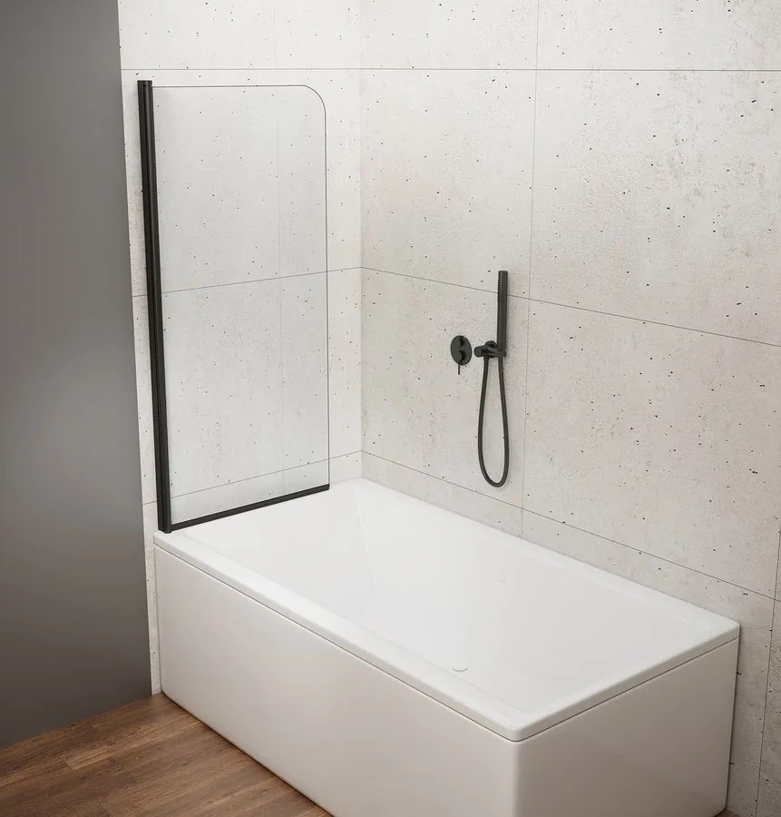 Aqualine Aqualine, VILMA vanová zástěna 600x1400 mm, černá, čiré sklo, AQ6014B