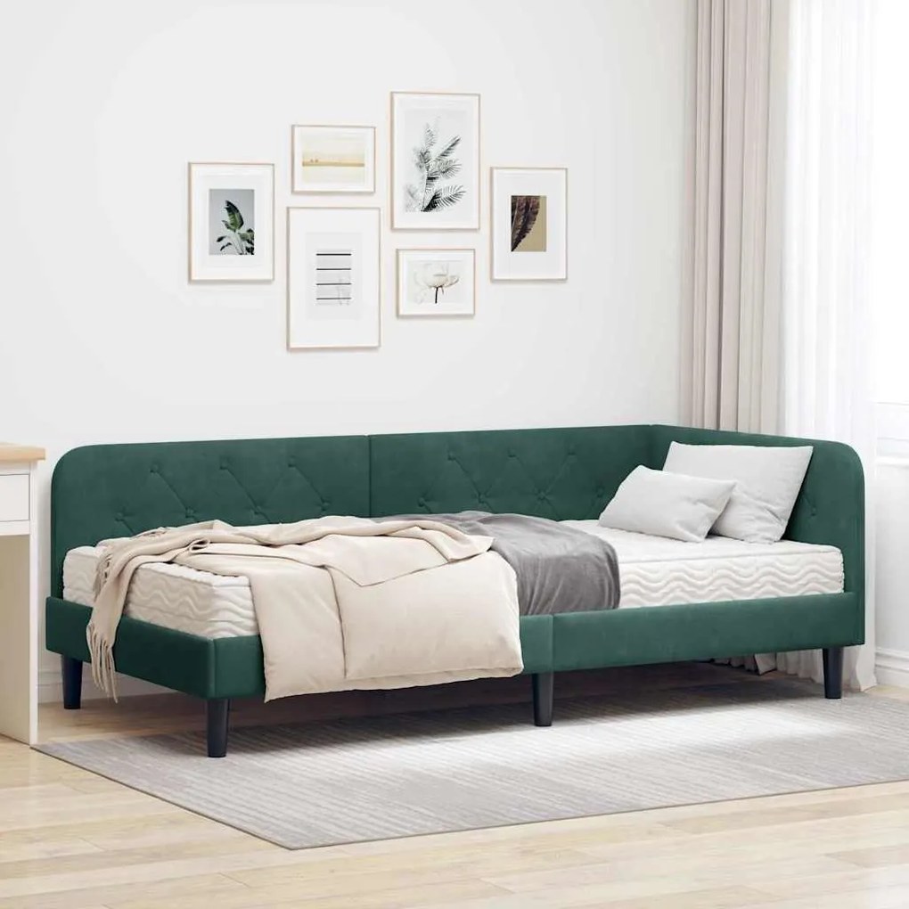 Rohový rám postele Tmavě zelená 90 x 190 cm samet 3394146