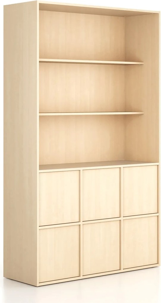 Kancelářská skříň FRAME, 6x dveře, 2x police, 1299 x 450 x 2162 mm, PUSH-lock, bříza