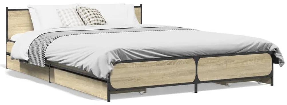 Rám postele se zásuvkami dub sonoma 140x200 cm kompozitní dřevo - Default Title