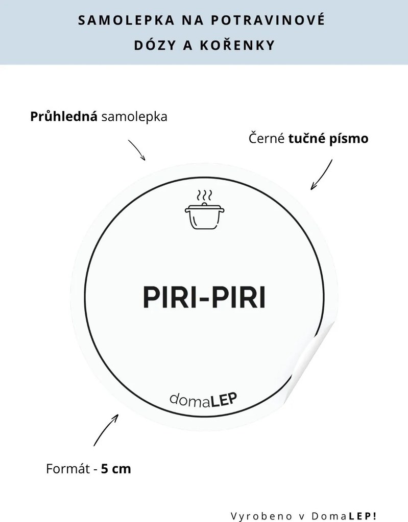Samolepka na kořenky PIRI-PIRI průhledná 5 cm tučné písmo