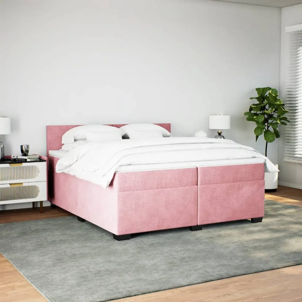 Box spring postel s matrací růžová 200x200 cm samet 3288701
