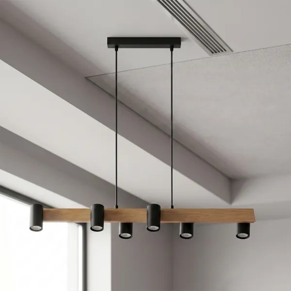 Brilagi - Lustr na lanku SELE 6xGU10/30W/230V černá/dekor dubu
