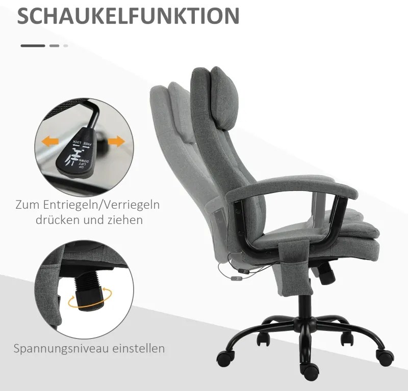 Vinsetto Masážní kancelářská výškově nastavitelná otočná židle, ergonomická, šedá 63 x 70 x 112-121 cm 921-308