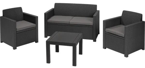 Sestava zahradního nábytku Allibert Alabama set - 2x křeslo + sofa + stůl, černá