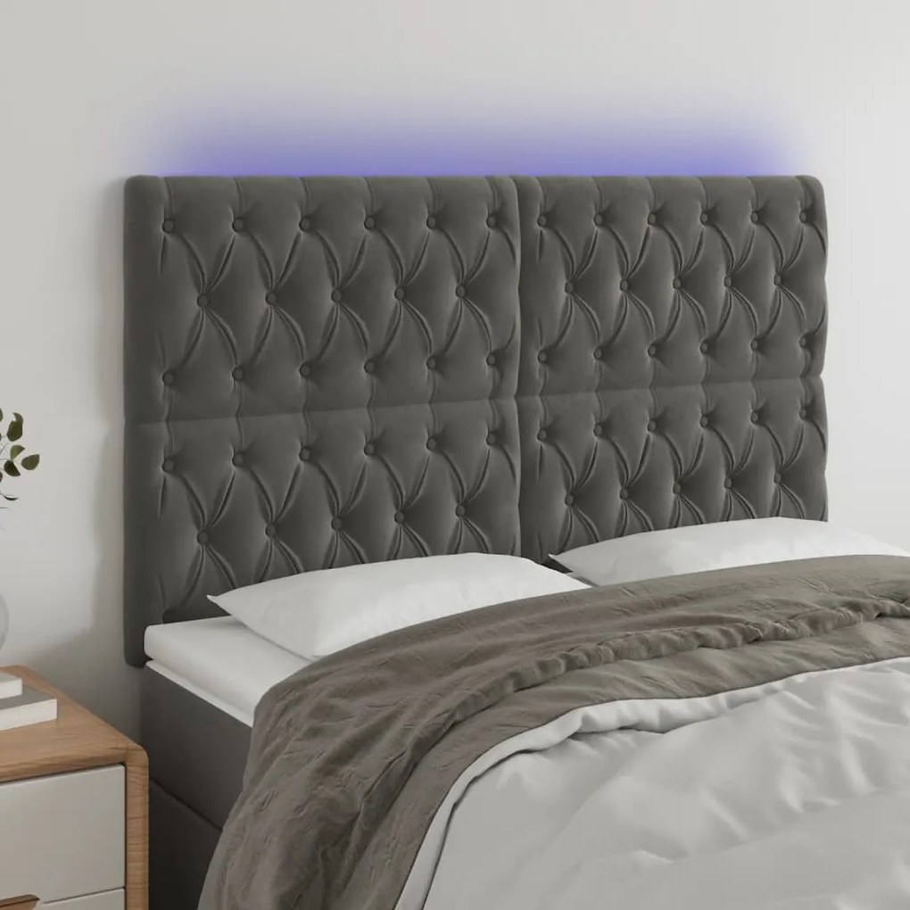Čelo postele s LED tmavě šedé 160x7x118/128 cm samet 3122815