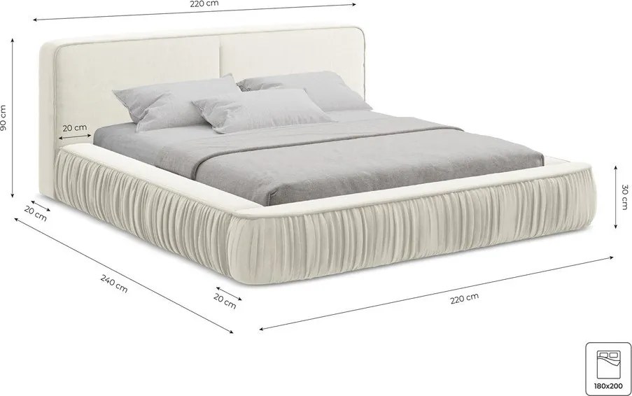 Světle šedá čalouněná dvoulůžková postel s úložným prostorem s roštem 180x200 cm Keoni – Makamii