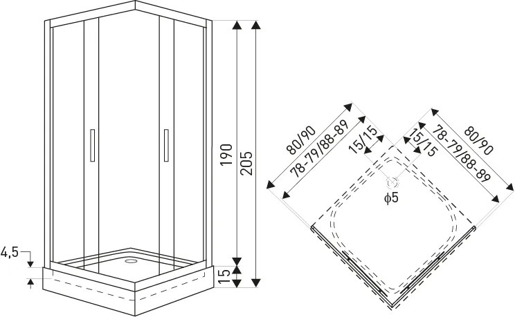 Novoterm Čtvercový sprchový kout NV-Soho 80x80 černá/ornamentní sklo - bez vaničky