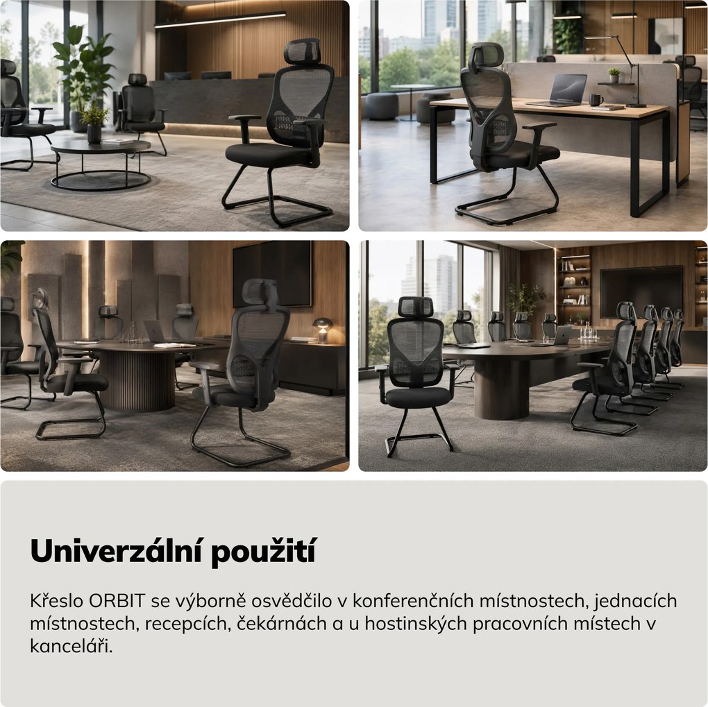 Černá kancelářská konferenční židle s opěrkou hlavy ORBIT