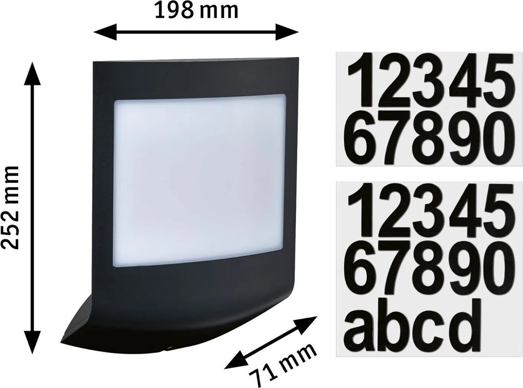 P 94509 LED venkovní nástěnné svítidlo Smart Home Zigbee Padea soumrakový senzor neláká hmyz IP44 198x71mm CCT 8,2W 230V antracit umělá hmota - PAULMANN