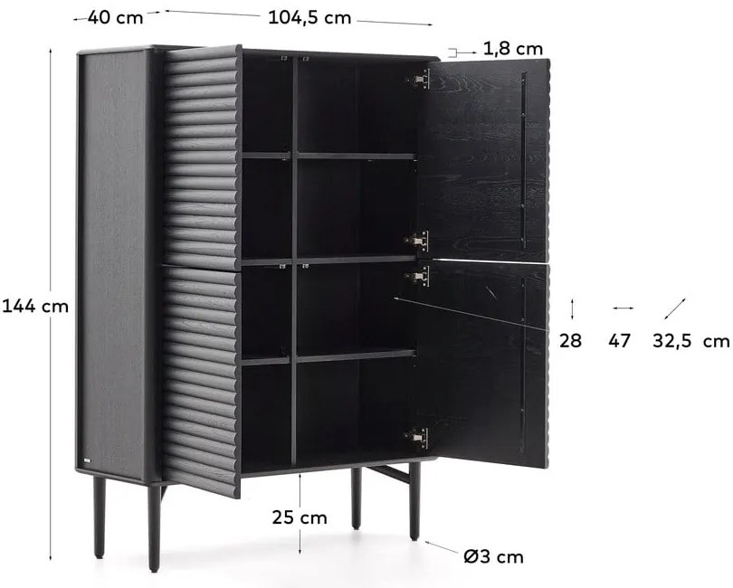 Černá skříňka v dekoru dubu 104,5x144x40 cm Lenon – Kave Home