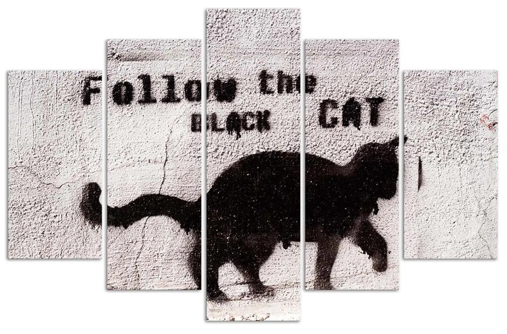 Gario Obraz na plátně Černá kočka - 5 dílný Rozměry: 100 x 70 cm