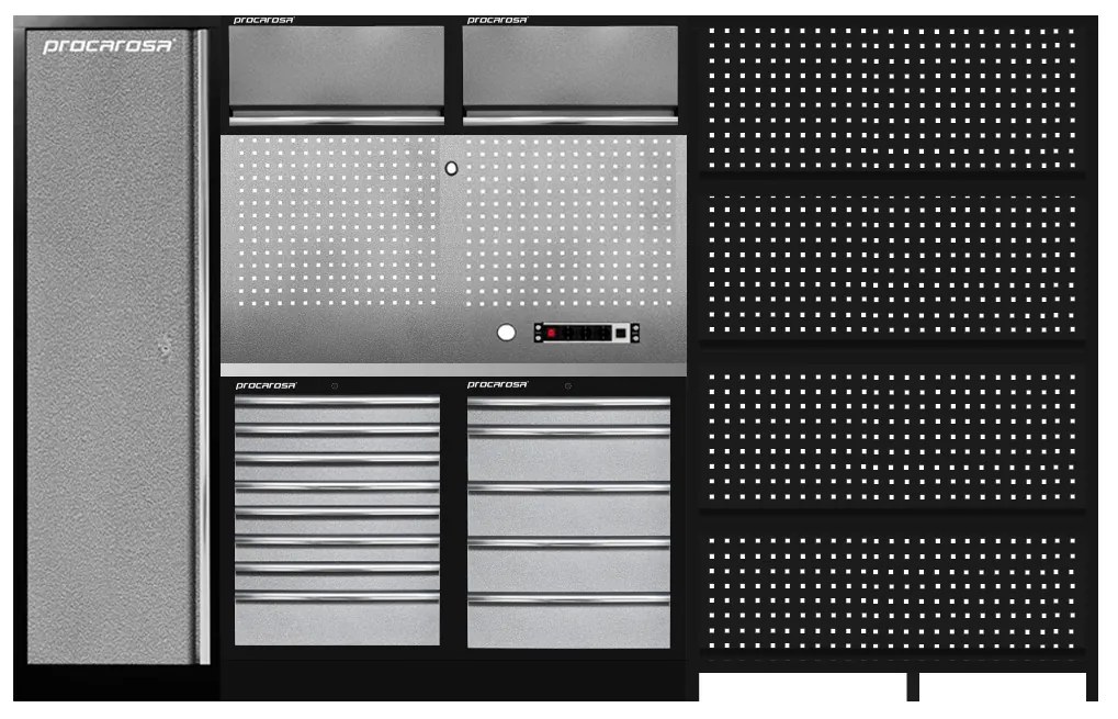 Sestava dílenského nábytku Procarosa PROFI TGC-13085-1200 Pracovní deska:: nerezová