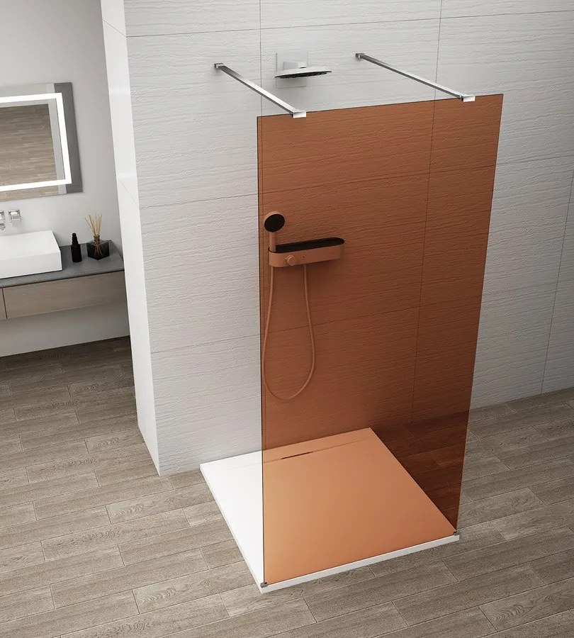 Polysan Esca Chrome sprchová zástěna 140 x 210 cm jednodílná do prostoru aluchrom sklo Marron ES1514-05