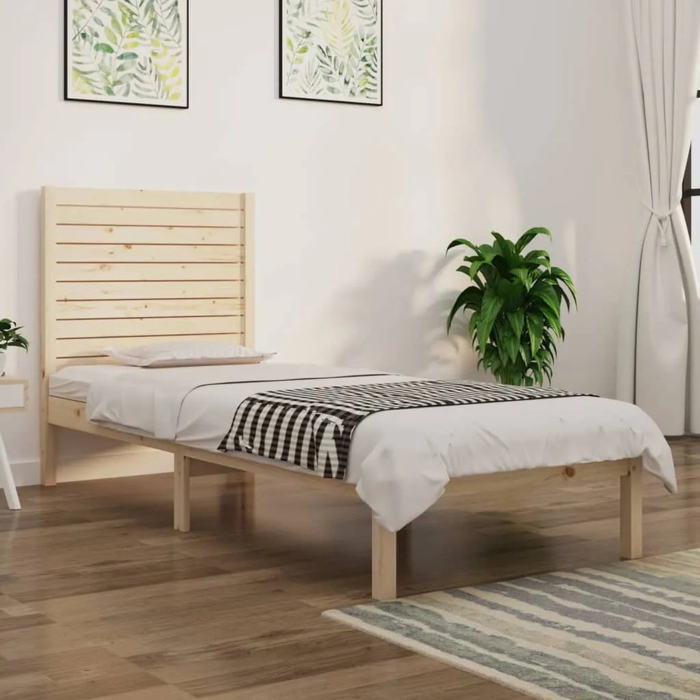 Rám postele bílý masivní dřevo 75 x 190 cm malé jednolůžko