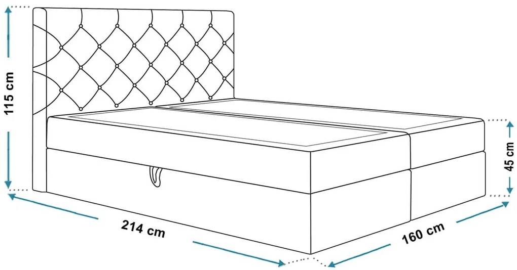 Boxspring s prošívaným čelem Gilda 160x200 cm Barva: Modrá - Kronos 09