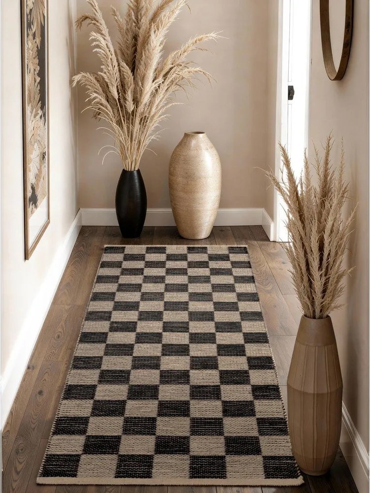 Černý/krémový oboustranný/ručně tkaný běhoun s příměsí juty 80x300 cm Rex – Hanse Home