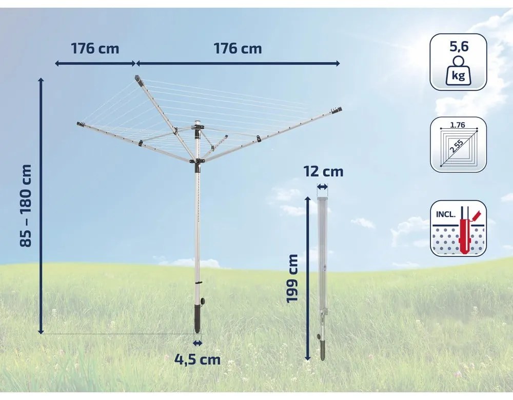 Venkovní sušák na prádlo ve stříbrné barvě 50 m LinoLift 500 – LEIFHEIT