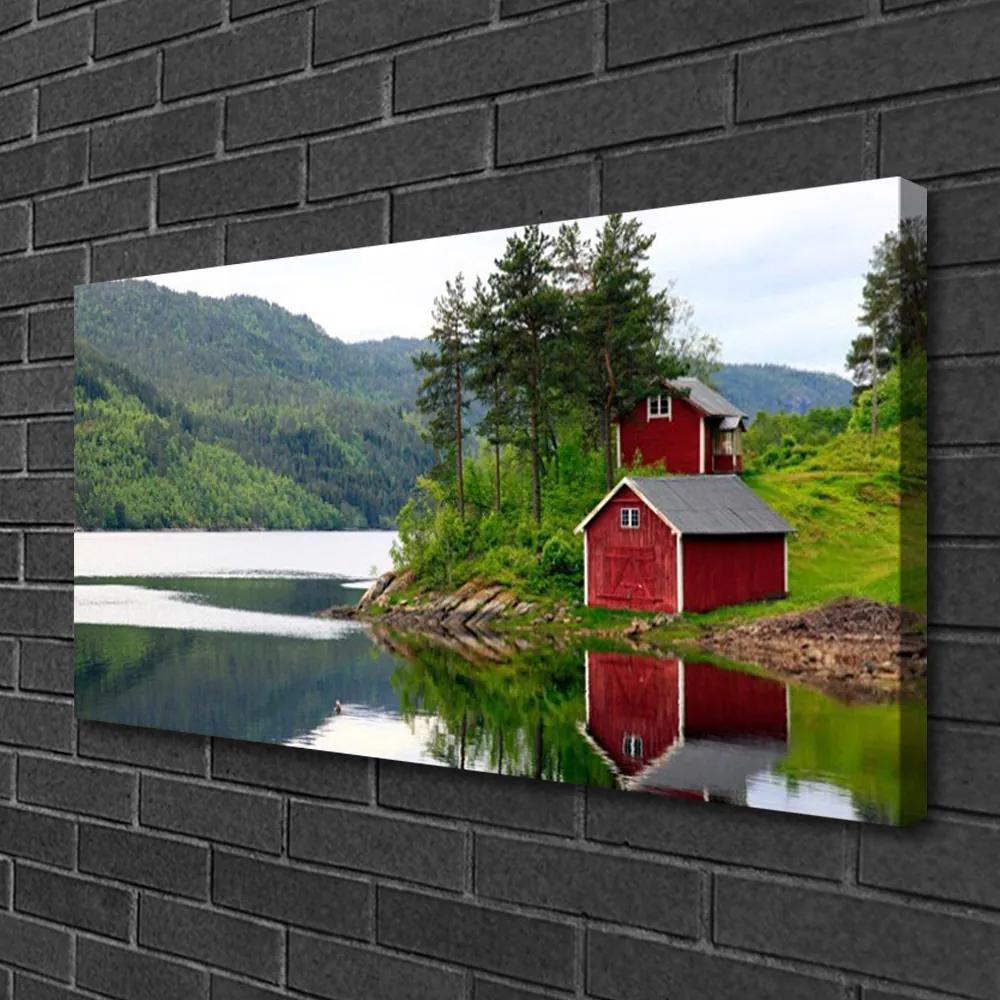 Obraz na plátně Hory Dům Jezero Krajina 125x50 cm