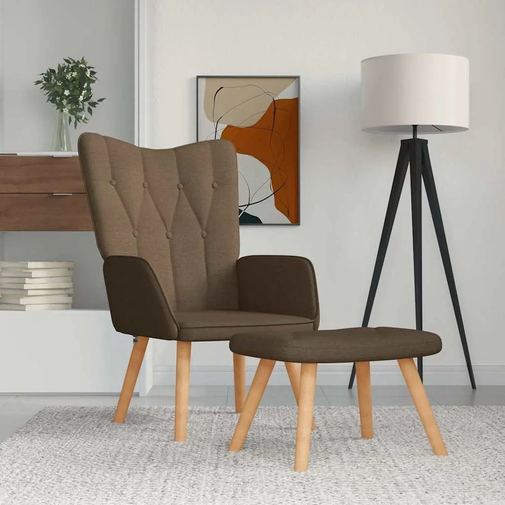 Relaxační křeslo se stoličkou hnědé textil 327537
