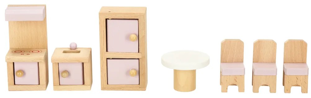 Creative Corner Domeček pro panenky nábytek obývací pokoj ložnice koupelna kuchyně dřevěný růžový