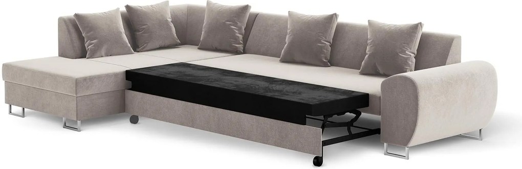 KOOKO HOME Rohová rozkládací sametová pohovka s úložným prostorem Adagio XL levý roh