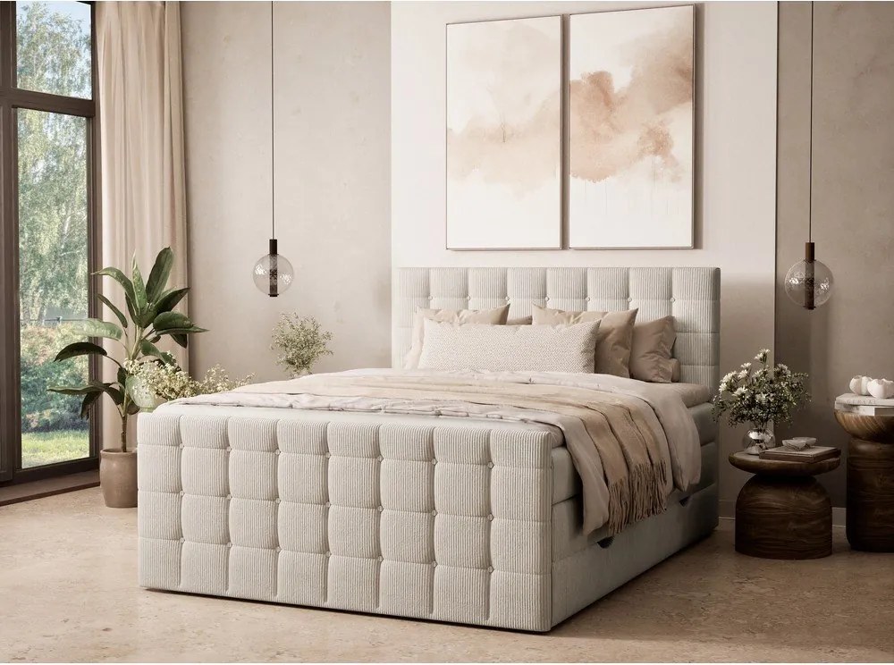 Krémová boxspring postel s úložným prostorem 180x200 cm Tasca – Maison de Rêve