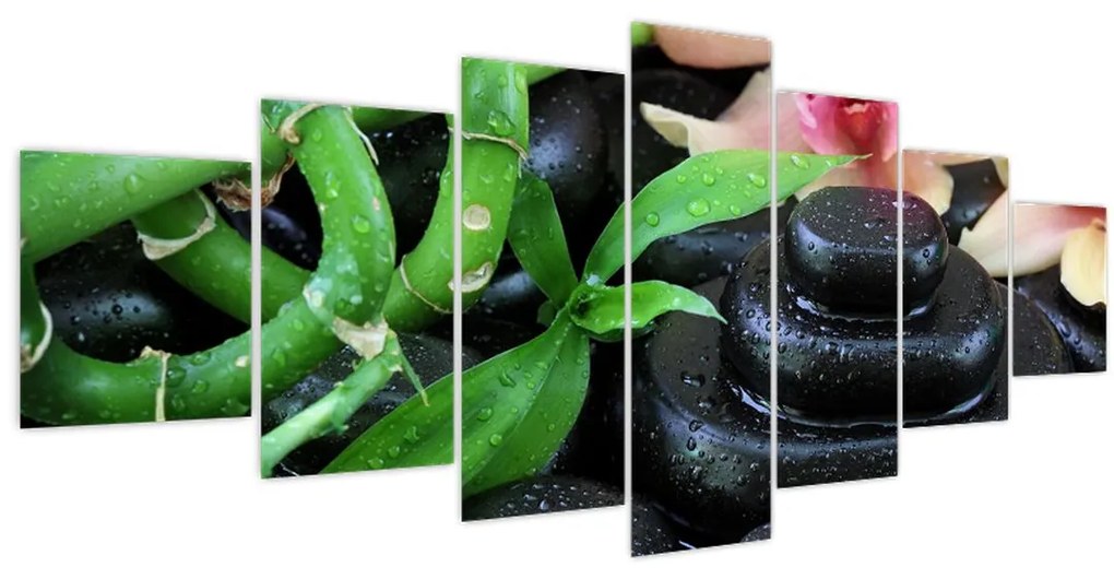 Obraz - Kameny a orchideje (210x100 cm)