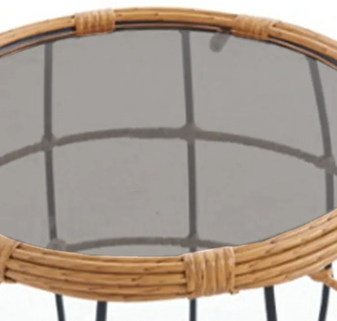Kulatý ratanový stolek ALABAMA se skleněnou deskou