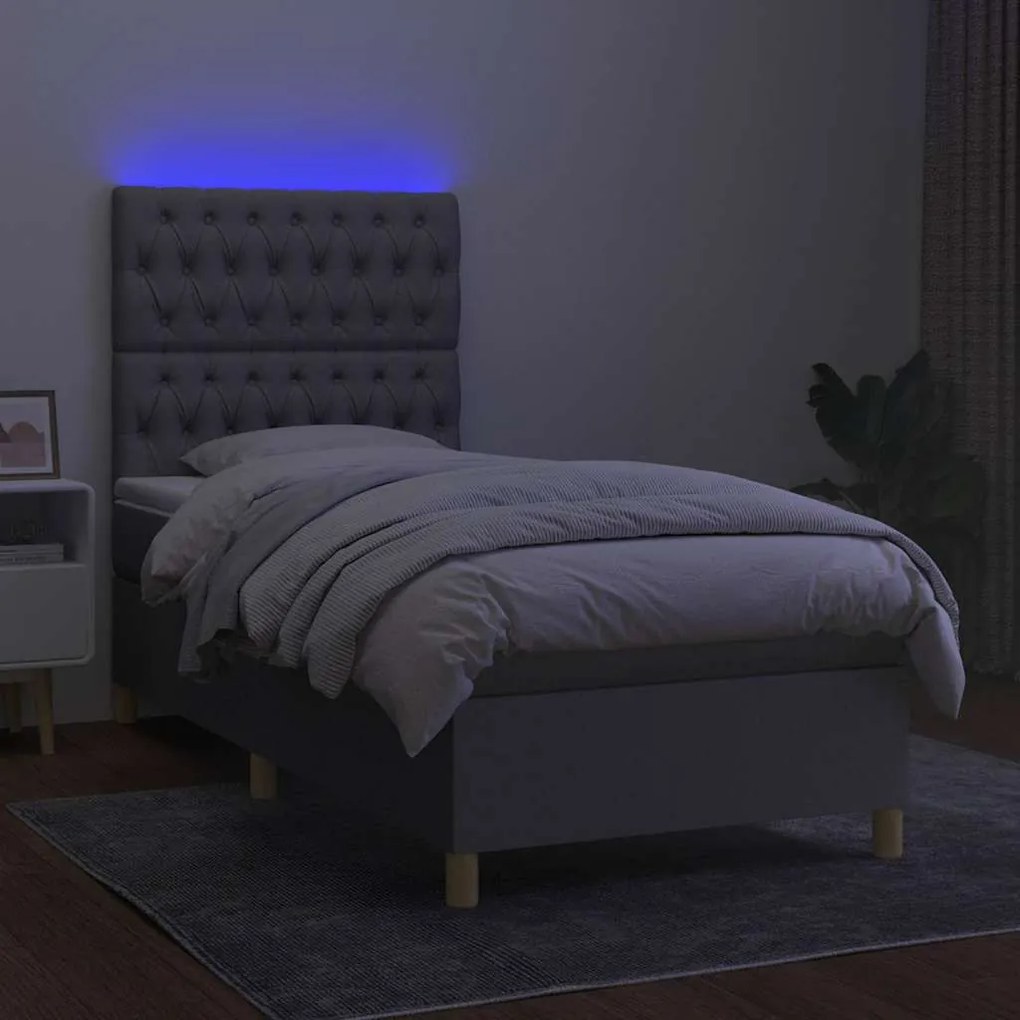 Box spring postel s matrací a LED světle šedá 100x200 cm textil 3135653