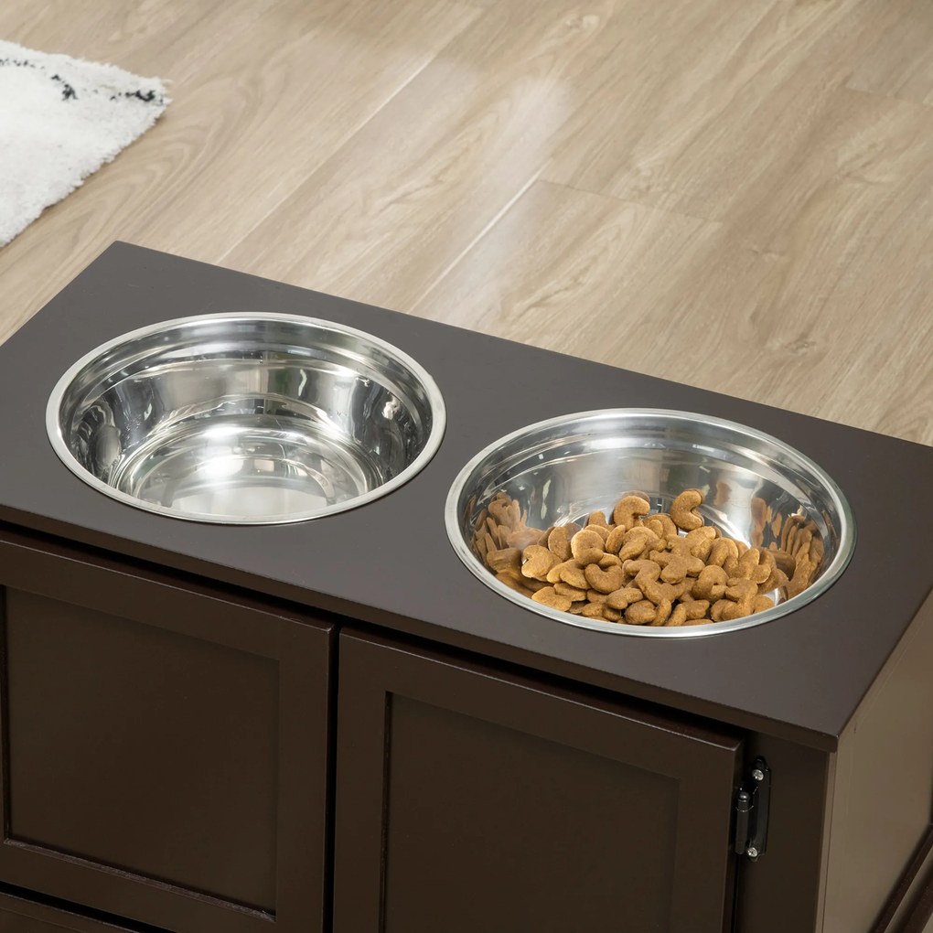 PawHut vyvýšené misky pro psy, s úložným prostorem, 2 misky, pro velké psy, miska na vodu, miska na krmivo, stojan na misky pro psy, 60 cm x 30 cm x …