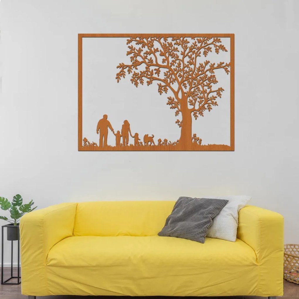 dřevo života Dřevěný strom na zeď RODINA Rozměry (cm): 60x48, Barevný vzor: Světlý dub