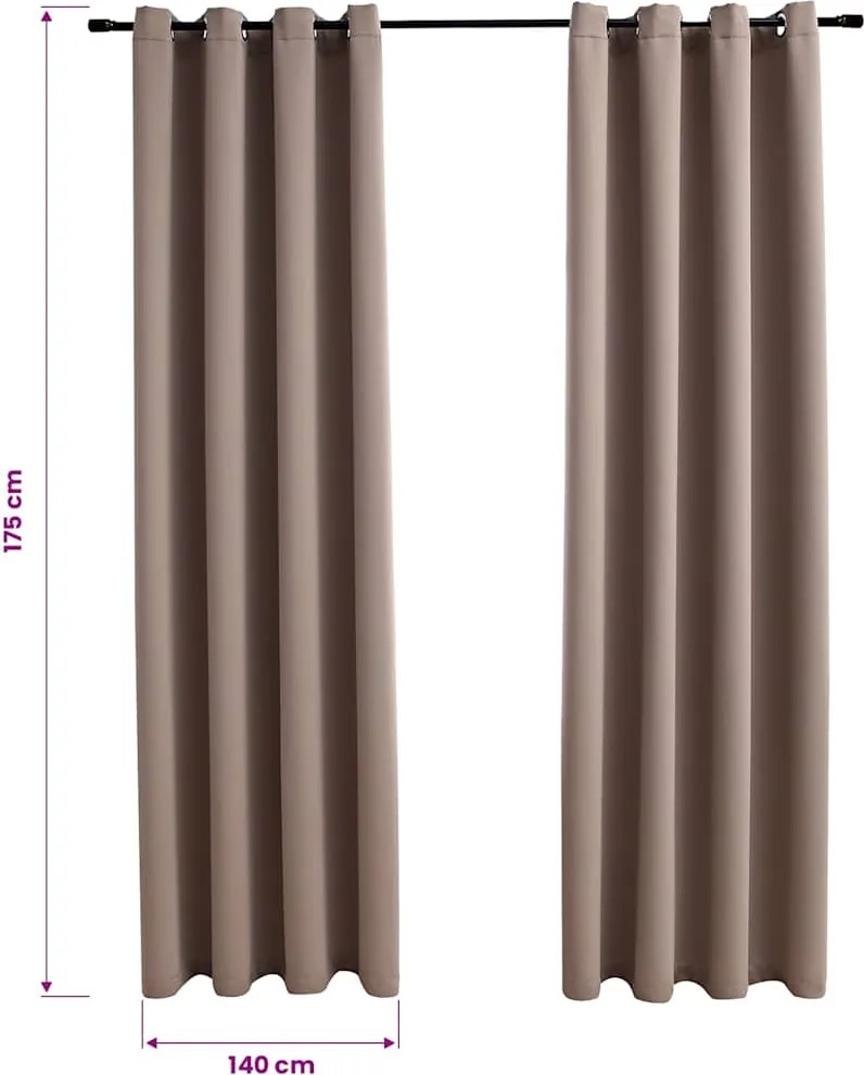 Zatemňovací závěsy s kovovými kroužky 2 ks taupe 140 x 175 cm 134434