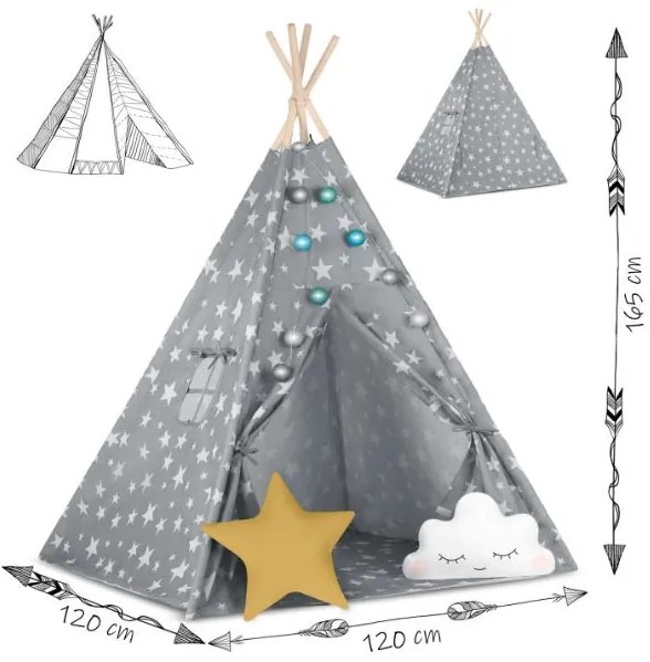 Bestent Dětský stan TeePee s polštářky Grey Sky